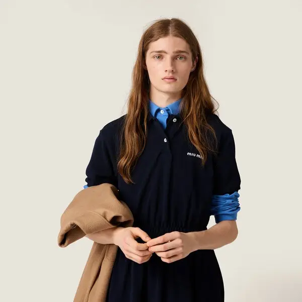 Miu Miu Cotton Piqué Fit-And-Flare Dress - Navy | Editorialist
