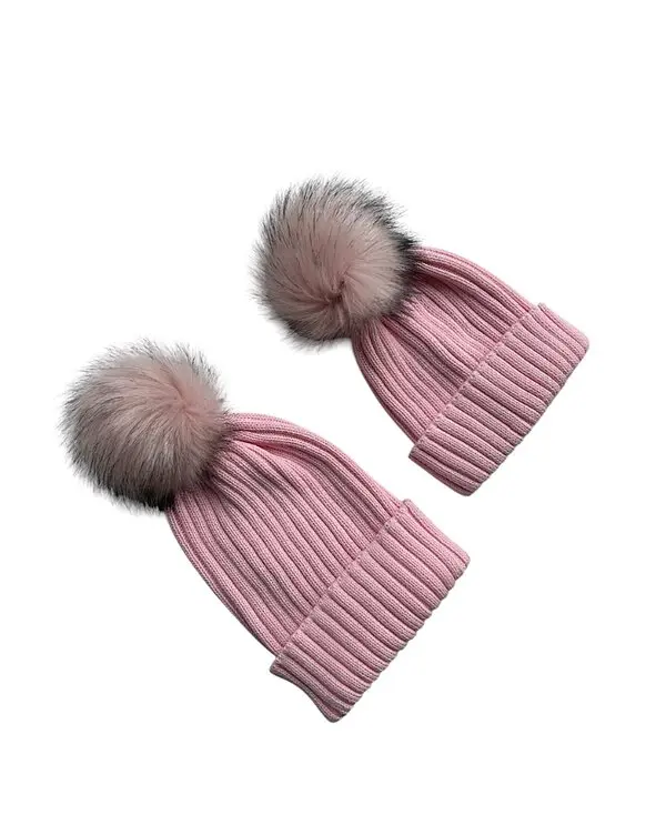 ACCOUCHEE Mom And Me Beanie Set - Light Pink