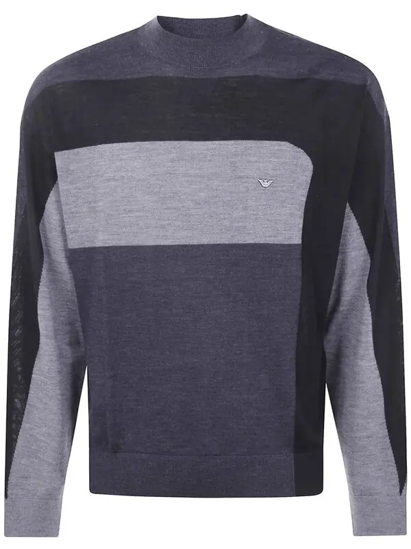 Emporio Armani Round Neck Tricolor Sweater - Grey