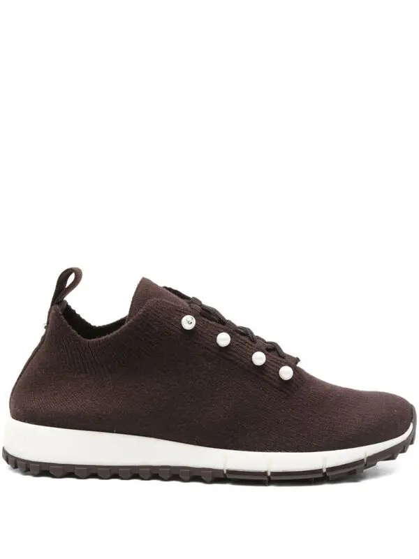 JIMMY CHOO Veles Pearl-embellished Sneakers - Brown