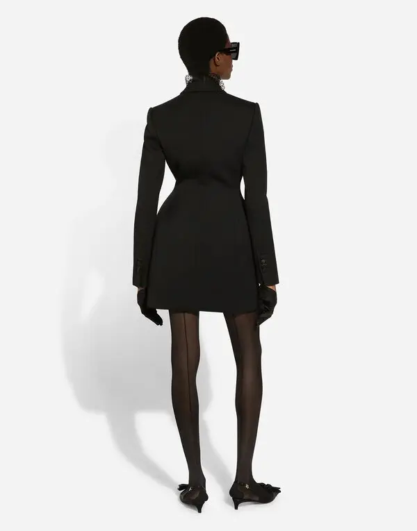Dolce & Gabbana Long Double-breasted Stretch Wool Tuxedo Jacket - Black