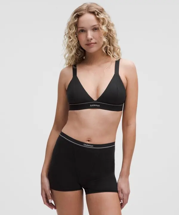 Lululemon Stretch Cotton Ribbed Logo Bralette - Black