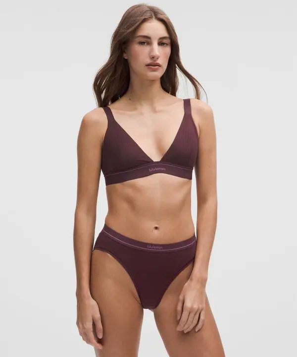 Lululemon Stretch Cotton Ribbed Logo Bralette - Goodnight Plum