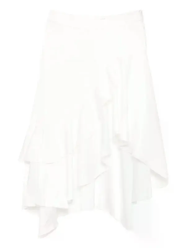 TOUT A COUP Ruffled Asymmetric Hem Skirt - White
