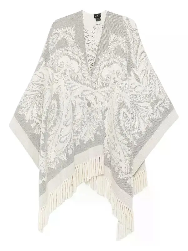 Etro Paisley-pattern Fringed Poncho - White
