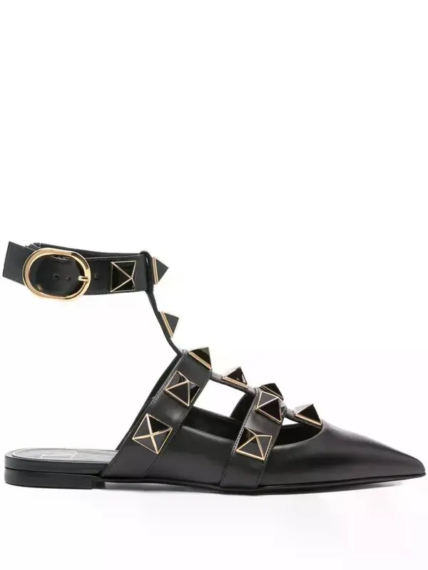 Valentino Garavani Roman Stud Pointed-toe Ballerina Flats - Black