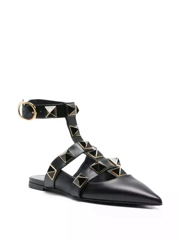 Valentino Garavani Roman Stud Pointed-toe Ballerina Flats - Black