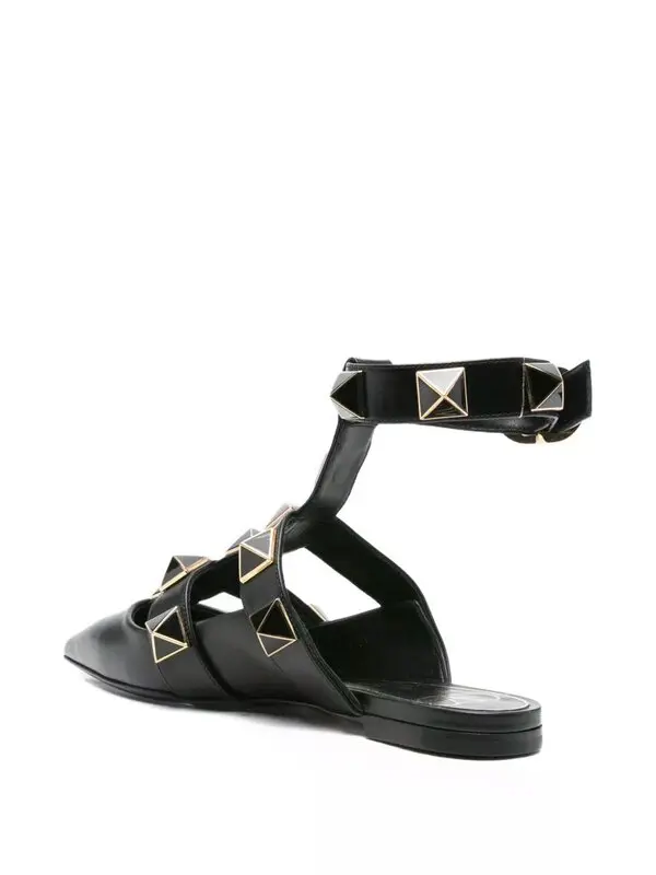 Valentino Garavani Roman Stud Pointed-toe Ballerina Flats - Black