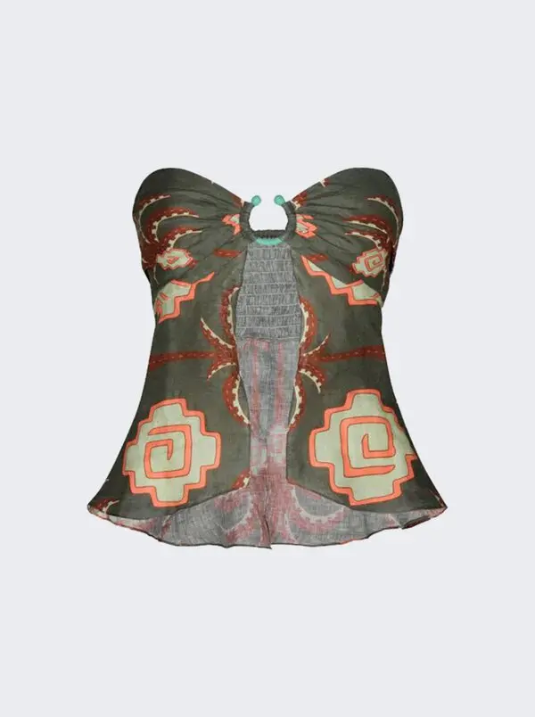 Johanna Ortiz Strapless Top With Palm Tree Print - Green