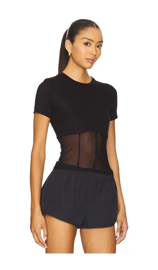 Michael Lauren Rib Mesh Corset Tee