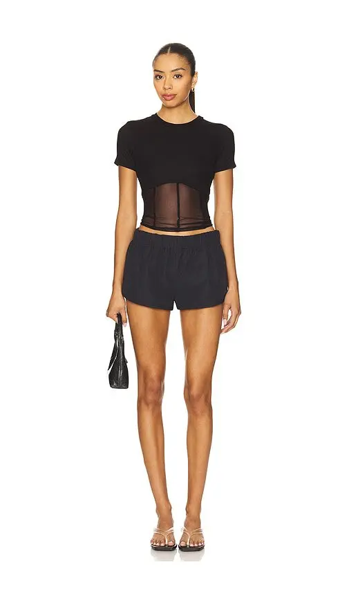Michael Lauren Rib Mesh Corset Tee
