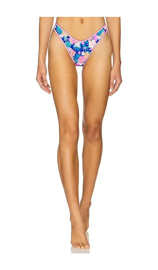 KULANI KINIS High Leg Thong Bikini Bottom - Electric Palms