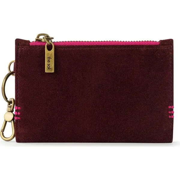 THE SAK Encino Leather Card Wallet - Black Cherry Suede
