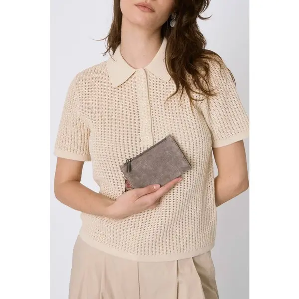THE SAK Encino Leather Card Wallet - Mushroom Suede