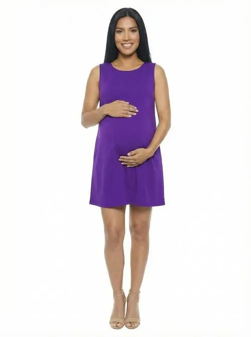 24SEVEN COMFORT APPAREL Maternity Mini Shift Dress - Purple