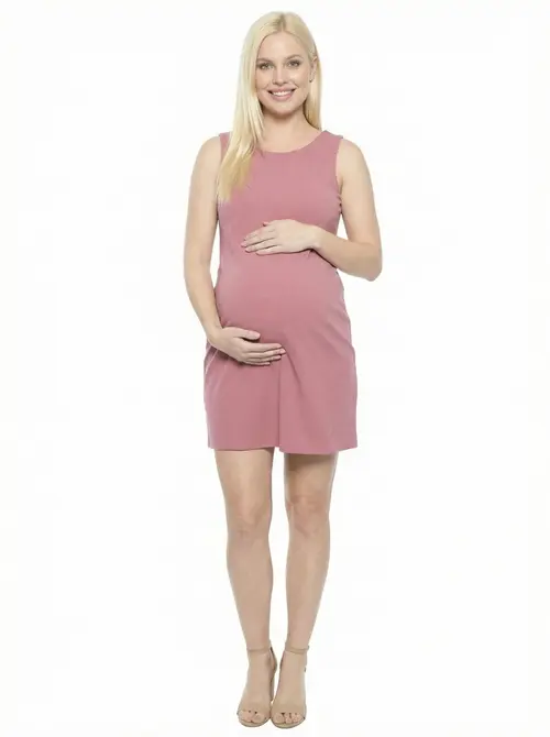 24SEVEN COMFORT APPAREL Maternity Mini Shift Dress - Rose