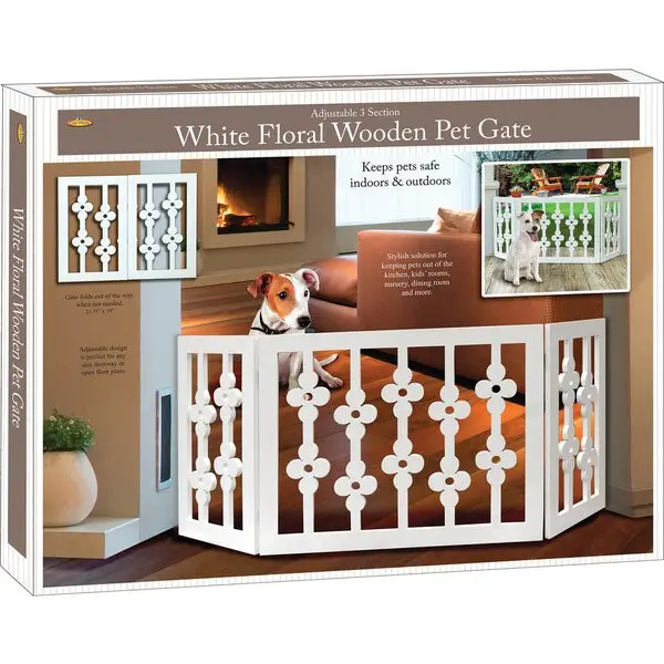 ETNA PRODUCTS Wooden Pet Gate White Floral, 3section Dog Gate - Multicolored
