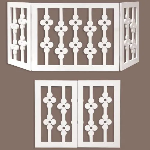 ETNA PRODUCTS Wooden Pet Gate White Floral, 3section Dog Gate