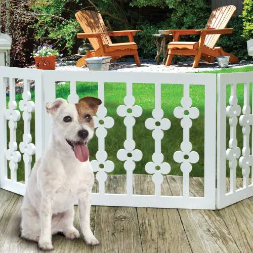 ETNA PRODUCTS Wooden Pet Gate White Floral, 3section Dog Gate