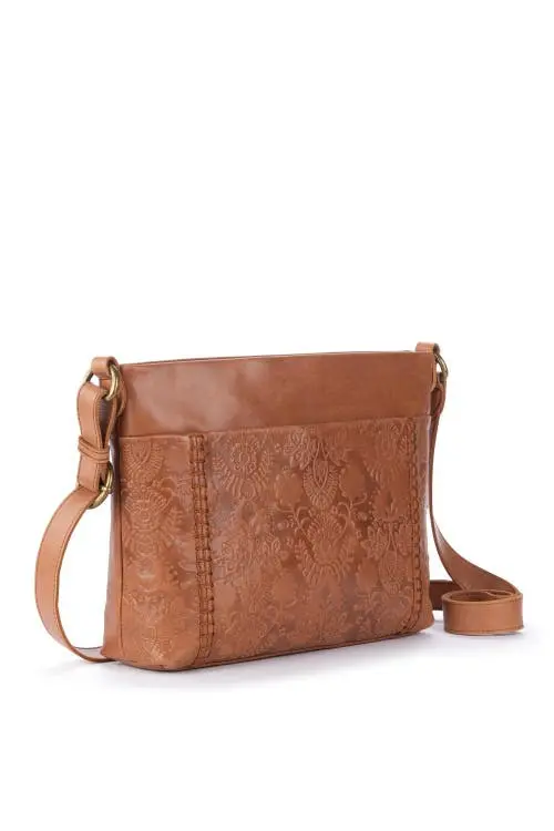 THE SAK Melrose Leather Crossbody Bag - Tobacco Floral Emboss