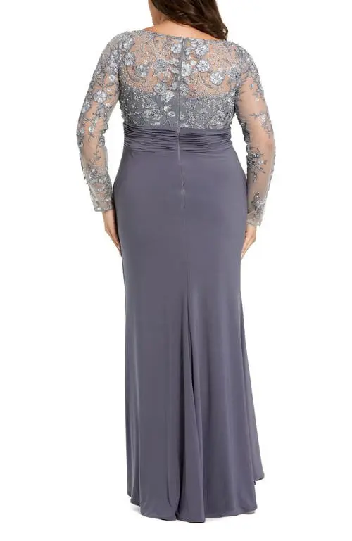 Mac Duggal Embroidered Bodice Jersey Skirt Gown