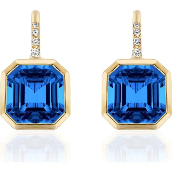 Goshwara Gossip Asscher-cut Stone & Diamond Drop Earrings - Deep Blue