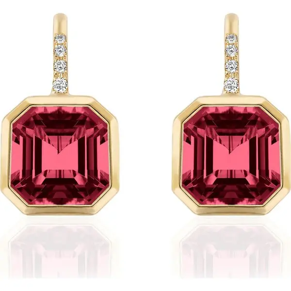 Goshwara Gossip Asscher-cut Stone & Diamond Drop Earrings - Deep Red