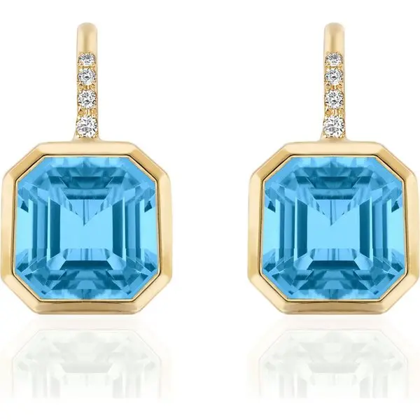 Goshwara Gossip Asscher-cut Stone & Diamond Drop Earrings - Pale Blue
