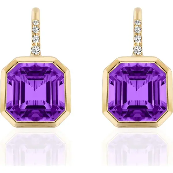 Goshwara Gossip Asscher-cut Stone & Diamond Drop Earrings - Purple