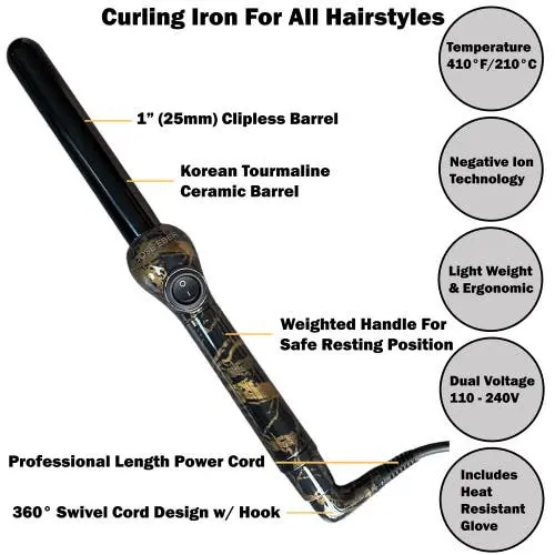 JOSE EBER Clipless Curling Iron 1" Marble