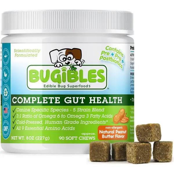 BUGIBLES Complete Gut Health 90 Probiotic Soft Chews For Dogs - Brown
