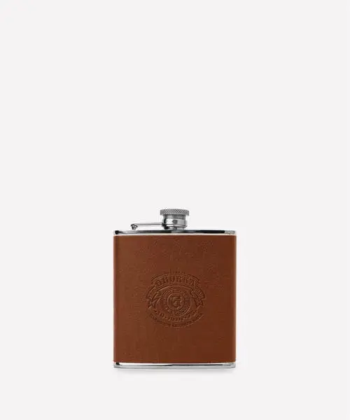 Ghurka Leather Wrapped Flask - Vintage Chestnut Leather