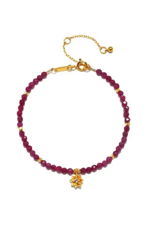 SATYA JEWELRY Ruby Lotus July Birthstone Bracelet - Red