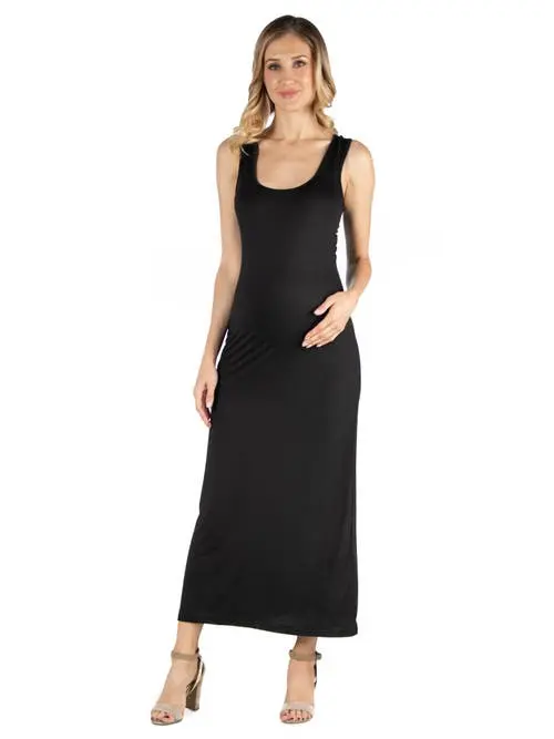 24SEVEN COMFORT APPAREL Maternity Scoop Neck Maxi Dress - Black