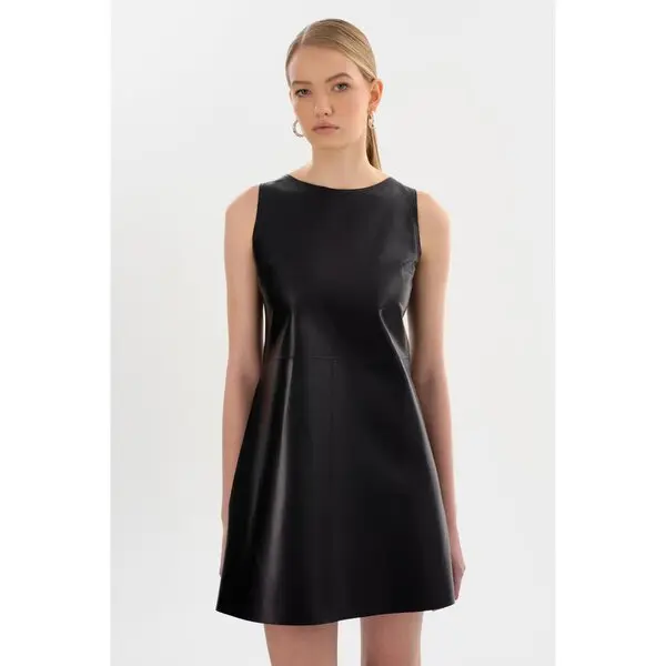 LAMARQUE Lozana Reversible Leather Mini Dress - Black/silver
