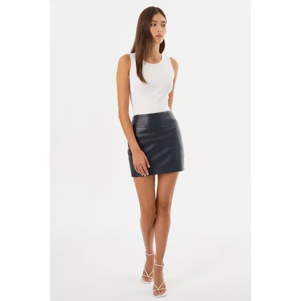 LAMARQUE Rowan Leather Mini Skirt - Navy
