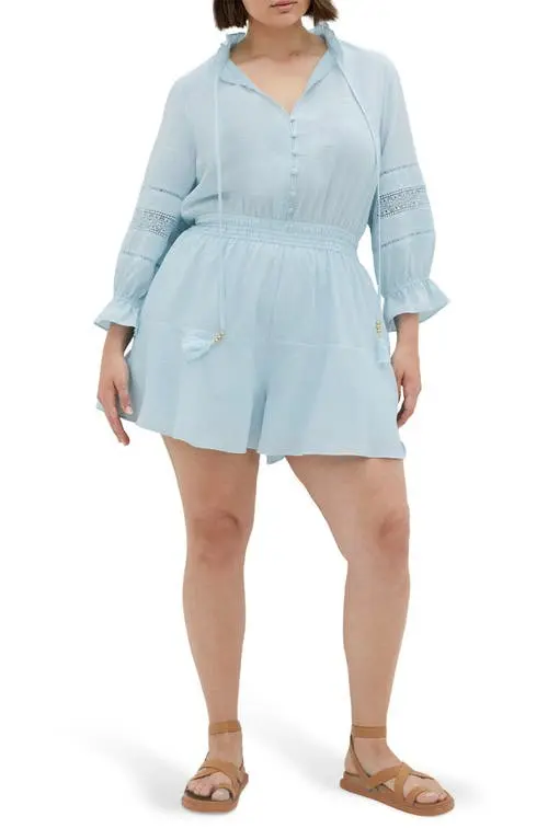 City Chic Long Sleeve Woven Romper - Ice Blue