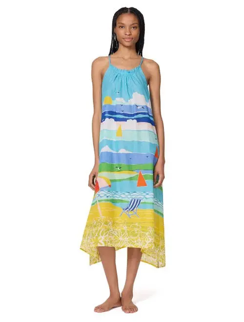 Kate Spade New York Shirred Ruffle Low Back Maxi Cover Up Dress - Multi