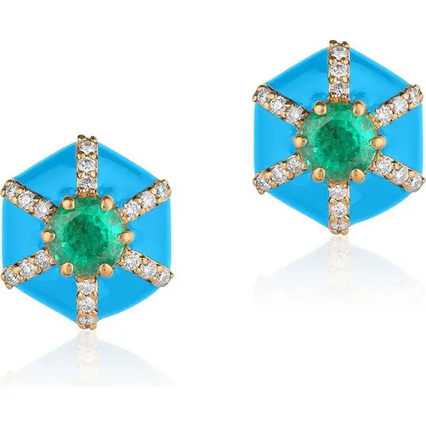 Goshwara Queen Hexagon Stud Earrings - Green