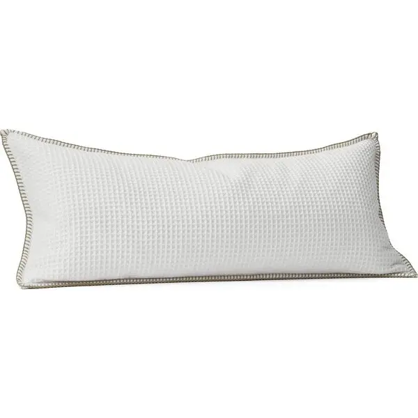 BOLL & BRANCH Blanket Stitch Organic Cotton Waffle Weave Pillow Cover - White/ Oak