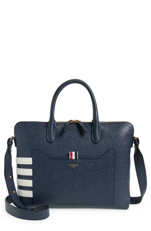 Thom Browne Slim 4-bar Leather Briefcase - Navy
