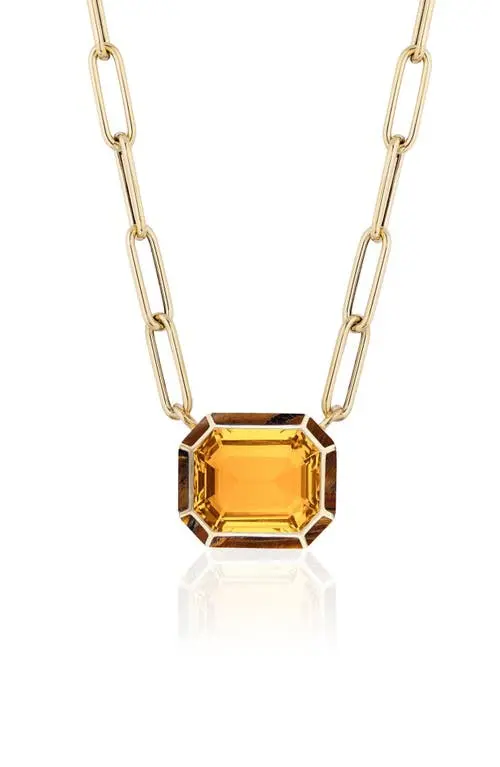 Goshwara Melange Emerald Cut Pendant Necklace - Citrine/lapis