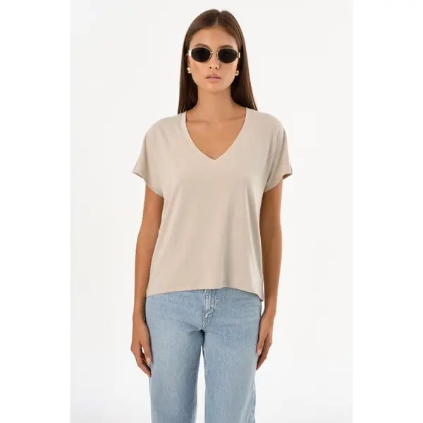 LAMARQUE Nerea Jersey V-neck Tee - Dove