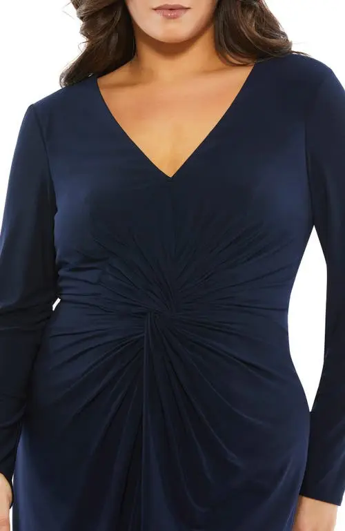 Mac Duggal Front Twist Long Sleeve V-neck Gown