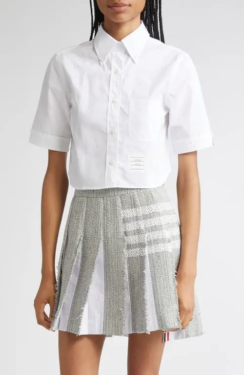 Thom Browne Classic Crop Cotton Poplin Shirt - White