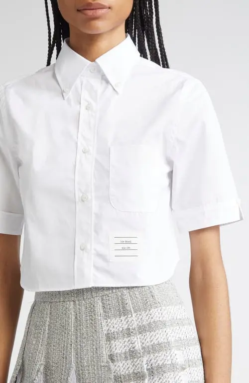 Thom Browne Classic Crop Cotton Poplin Shirt - White