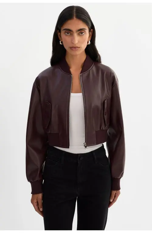 LAMARQUE Evelin Cropped Faux Leather Bomber Jacket - Vamp