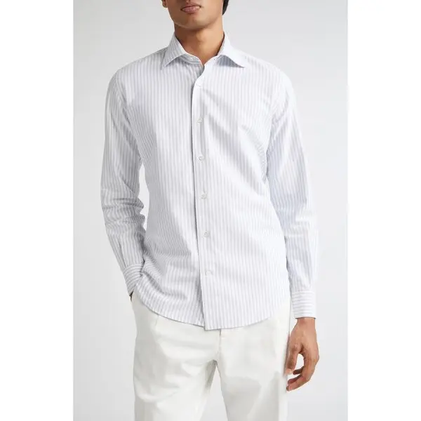 Eleventy Stripe Brushed Oxford Button-up Shirt
