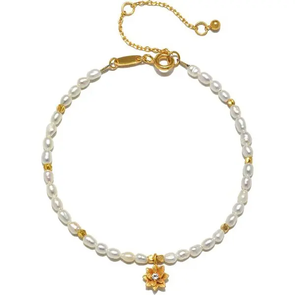 SATYA JEWELRY Pearl Lotus June Birthstone Bracelet - White