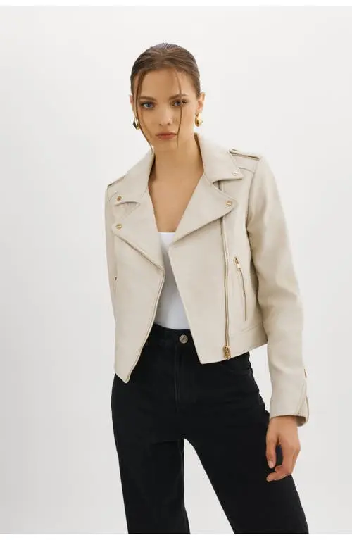 LAMARQUE Donna Leather Biker Jacket - Bone